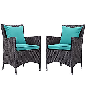 Modway EEI-2188-EXP-TRQ-SET 2 Piece Set Convene Wicker Rattan Outdoor Patio, Two Dining Armchairs, Turquoise