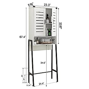 Saedew Over The Toilet Storage Cabinet, Over Toilet Bathroom Organizer with 2-Door Blinds Design, Freestanding Space Saver Toilet Stands,Bathroom Toilet Rack, White…