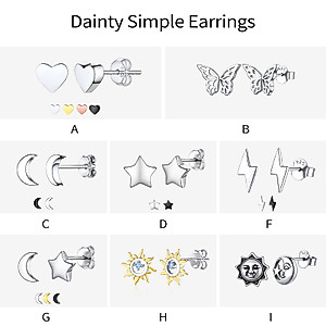 ChicSilver Moon Earrings for Women Moon and Star Earrings Hypoallergenic 925 Sterling Silver Stud Earrings Simple Fashion Earrings