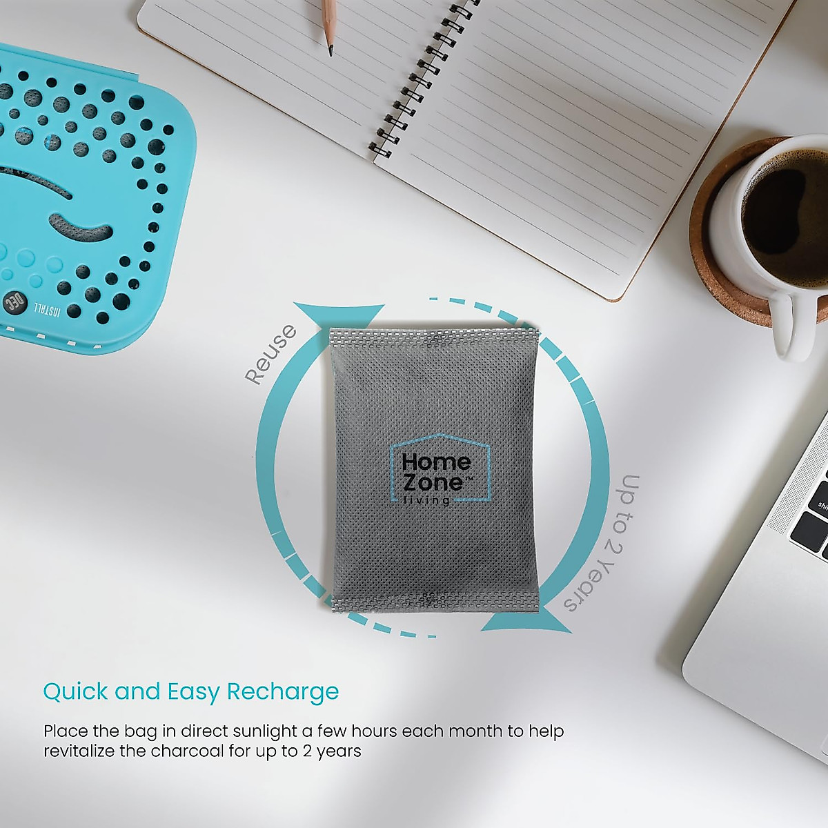 Home Zone Living CleanAura Deodorizing Filter Kit with Charcoal Filter Bag and Magnetic Sticker, Helps Eliminate Odor at Home