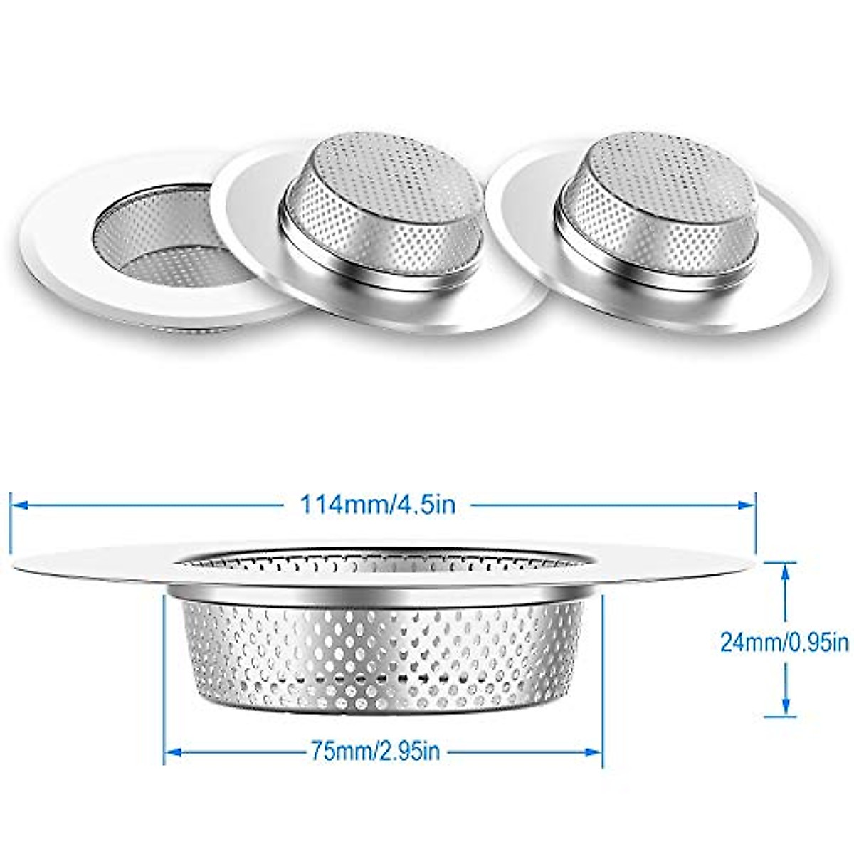 [2 Pack] Kitchen Sink Strainer, Basket Catcher 4.5 inch Diameter, Wide Rim Perfect for Most Sink Drains, Anti-Clogging Micro Perforation Holes, Rust Free, Dishwasher Safe (2 Pack 4.5" Round Hole)