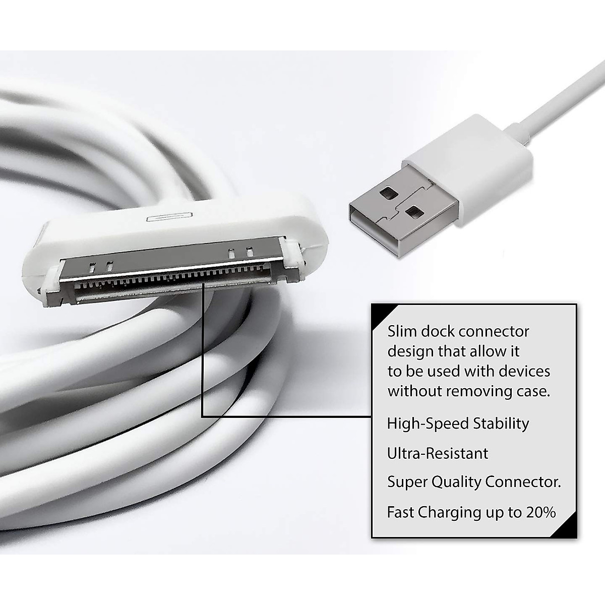 RocketBus Charger Cable Cord for iPhone Old Older Classic 3 3S 4 4S iPod 1 2 3 4 Generation iPad 2nd 3rd Gen