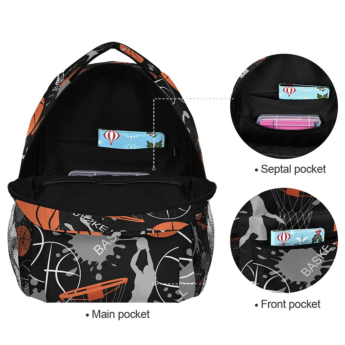 Sports Basketball School Backpack Boy Girl Kids Schoolbag Bookbag Laptop Travel Hiking Daypack for Women Men