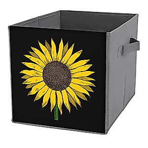 Yellow Sunflower Canvas Collapsible Storage Bins Cube Organizer Baskets with Handles for Home Office Car