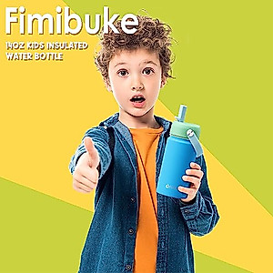 Fimibuke Kids Insulated Water Bottle - 14oz BPA-FREE Double Wall Vacuum Tumbler 18/8 Stainless Steel Leak Proof Kids Cups with Straw Metal Water Bottle for School Boys Girls (2 Pack, Underwater World)