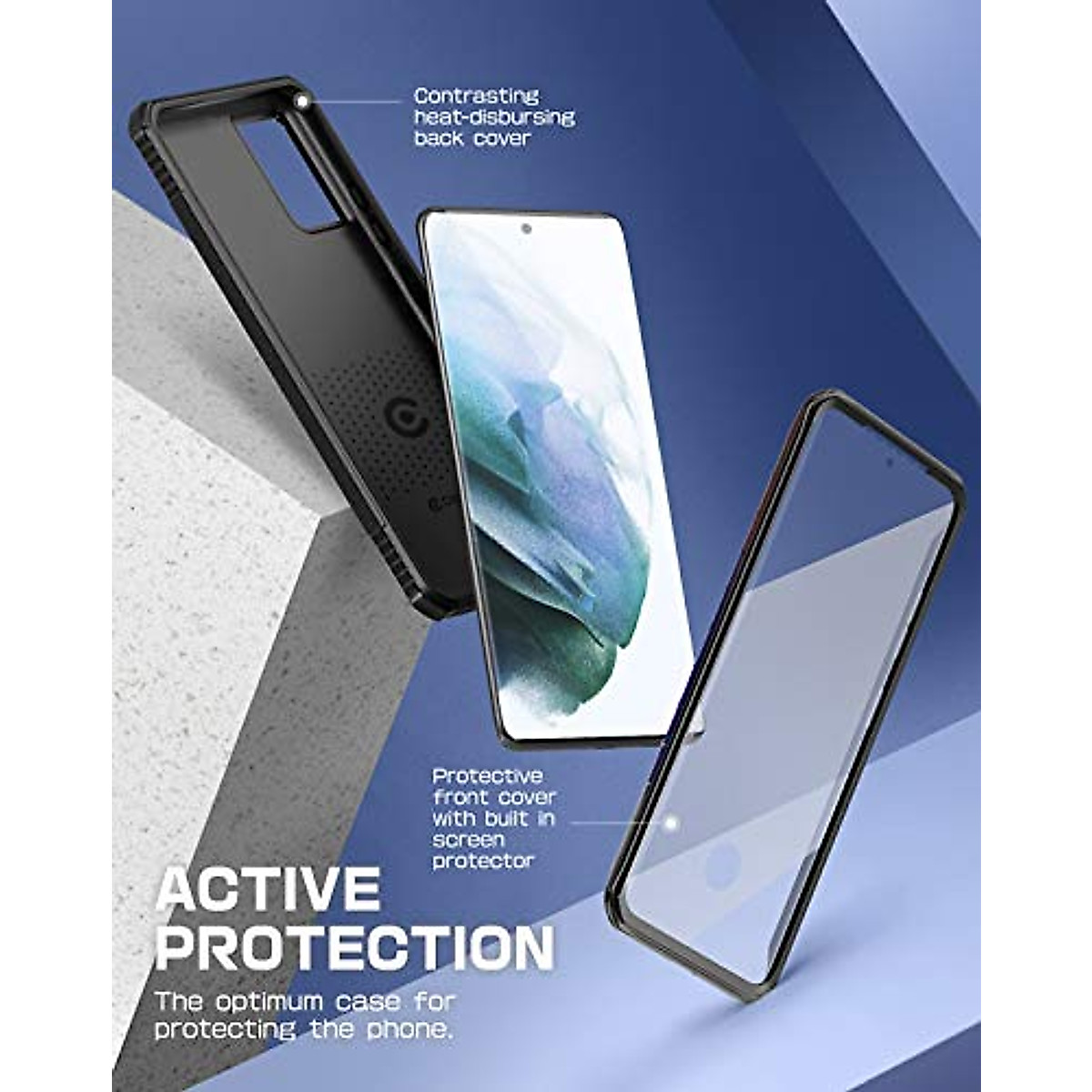 Clayco Xenon Case for Samsung Galaxy S21 FE 5G, [Built-in Screen Protector] Full-Body Rugged Cover Compatible with Fingerprint Reader, 6.4 inch 2022 Release (Black)