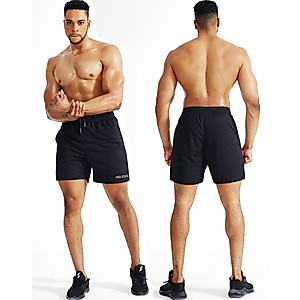 NELEUS Men's 7" Mesh Running Workout Shorts Gym Basketball,6058,3 Pack,Black,Grey,Navy Blue,M