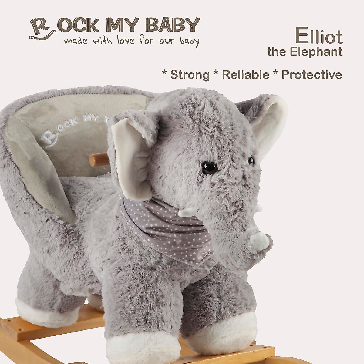 Rock My Baby Rocking Horse Elephant with Chair, Plush Stuffed Rocking Animals, Baby Rocker with Sweet Music, Animal Ride on for Girls and Boys 1 Year and up(Gray Elephant),CPC Certified