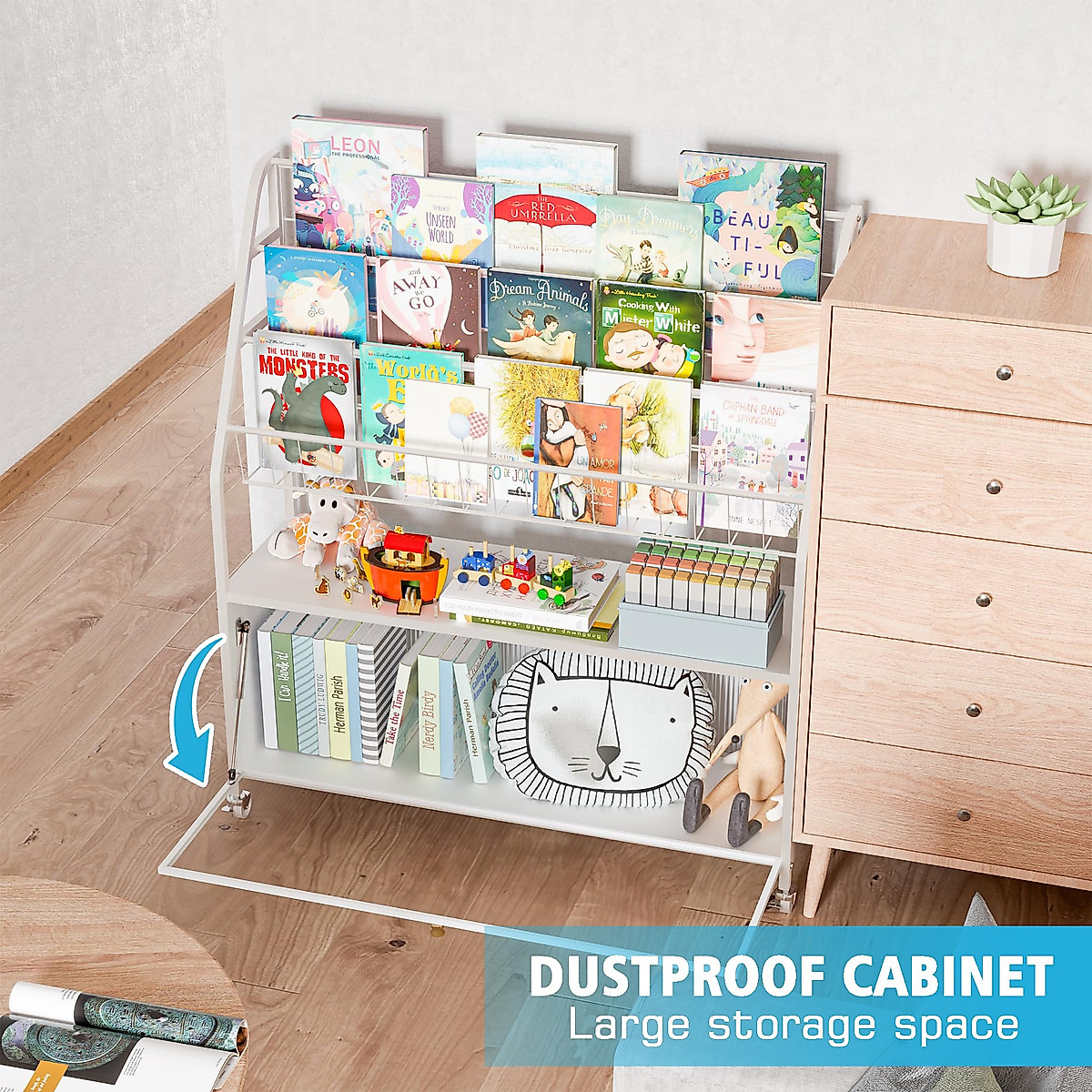 BXINREDA Kids Bookshelf and Toy Storage, White Book Shelf Rack Kids Bookcase Magazine Organizer for Kids Rooms Playroom Classroom or Bedroom