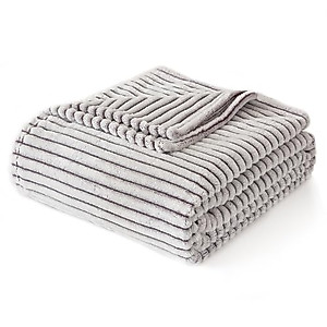 EMME Fleece Throw Blanket for Couch Purple, Soft, Plush, Warm and Cozy Blanket, Single Layer, Striped 3D Touch, Perfect for Bed Couch and Sofa Chair(Dark Purple, 50'' x 60'')