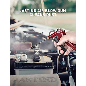 JASTIND Retro Red Air Blow Gun with Powerful Blast Air Nozzle, High Volume Air Blower Gun Kit w/4.9 Inch Steel Extension & 1/4" Quick Plug, Air Gun Air Compressor Attachments for Dust Clean
