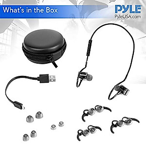 Pyle in Ear Wireless Bluetooth Headphones - Waterproof Black Cordless Sports Earbuds Headset Earphones, Ear Buds Wireless Headphones w/Microphone for Audio Video Running Gym Workout Gaming PSWPHP43