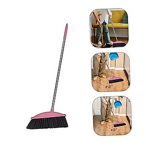 WHAMVOX 2pcs Stainless Steel Broom Garage Broom Soft Broom Garbage Broom Floor Cleaning Broom Indoor Outdoor Broom Room Cleaning Broom Long Handled Broom Large Broom Brooms Plastic Pink