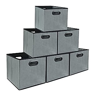 PACHIRA E-Commerce Cube Storage Bins, 12×12 Fabric Storage Boxes Drawers Cubes Container, Thick and Heavy Duty Organizer Baskets with Handles, 6 Pack, Greenish Grey