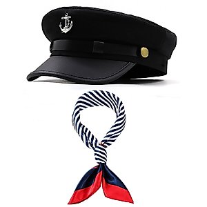 Men's Yacht Captain Skipper Anchor Hat, Newsboy Cap Chauffeur Hat Cabbie Paperboy Beret Cap (Black)
