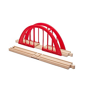 maxim enterprise, inc. Red Intersection Bridge, Model Railroad Bridge with Wooden Cross Track, Wooden Bridge Compatible with Thomas & Friends, Brio Railway, and All Major Brand Fine Wooden Train Sets