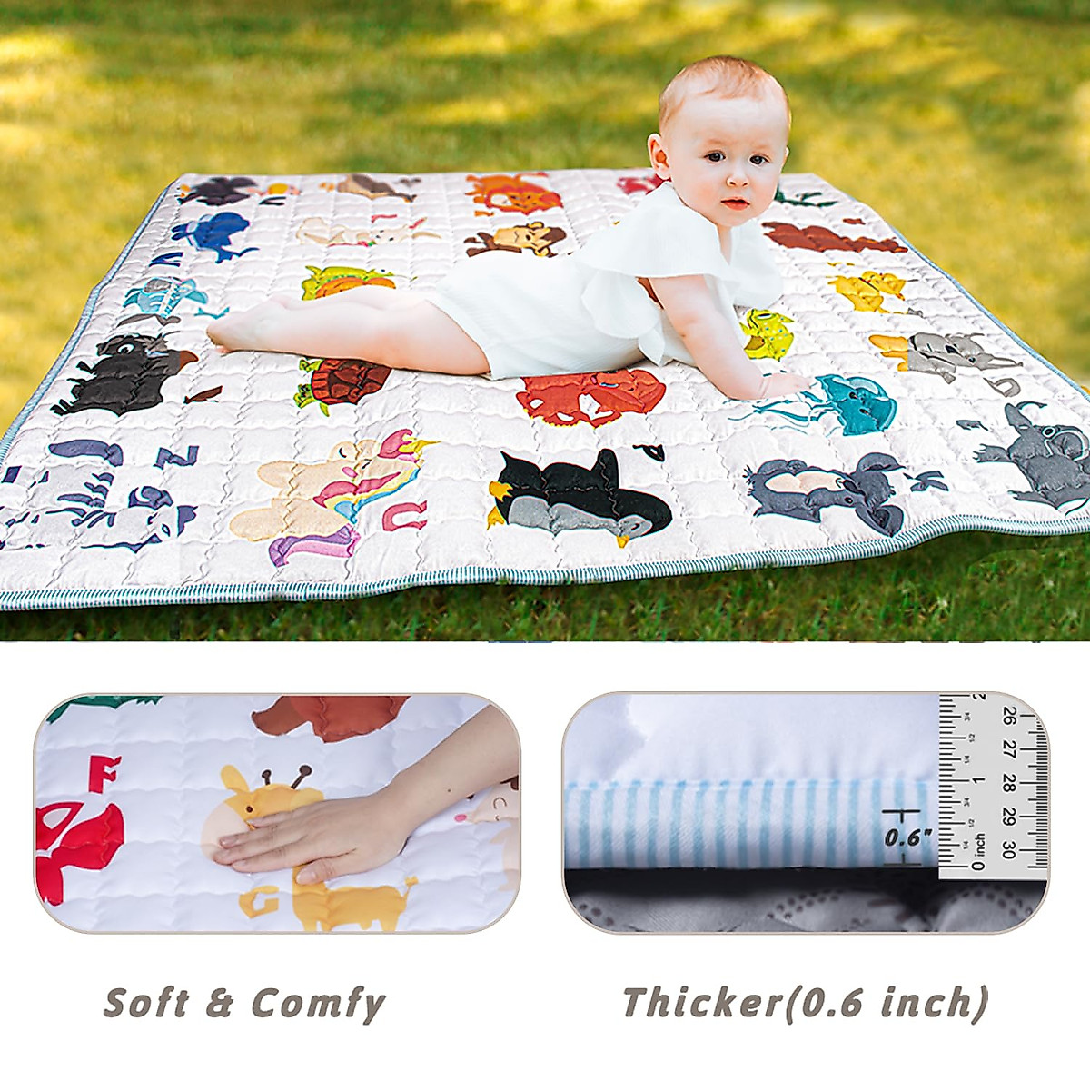 Beavtaens Baby Play Mat, 50x50 Playpen Mat with Super Soft Touch, Activity Mat with Upgraded Anti-Slip Bottom, Machine Washable Crawling Mat for Floor & Picnic (Animal)