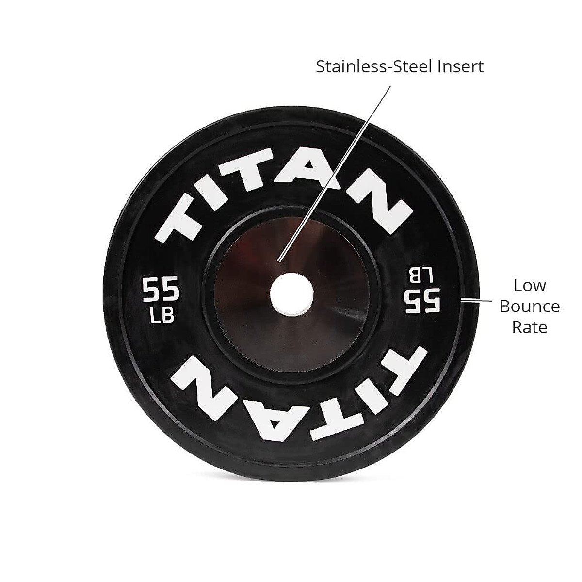 Titan Fitness 55 LB Black Elite Olympic Bumper Plate, Competition Weight Plates, Rubber with Steel Hub Insert, Sold Individually, For Olympic Weightlifting and Cross-Training Workouts