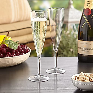 US Acrylic Plastic 5 ounce One Piece Champagne Flute in Clear | Set of 12 Wine Stems | Reusable, BPA-free, Made in the USA, Top-rack Dishwasher Safe