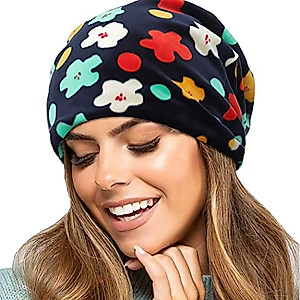 Woeoe Stocking Stuffers Baggy Slouchy Beanie Hats Fleece Lined Skullies Beanies Multifunction Warm Winter Chemo Hat Cap Scarf for Women and Girls（Pack of 2 (Balck)