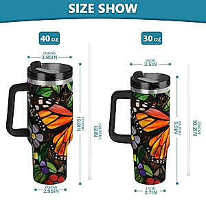 Bokkoy Big Orange Butterfly 40 oz/30 oz Tumbler with Handle and Straw Stainless Steel Tumbler with Lid Reusable Vacuum Insulated Cup