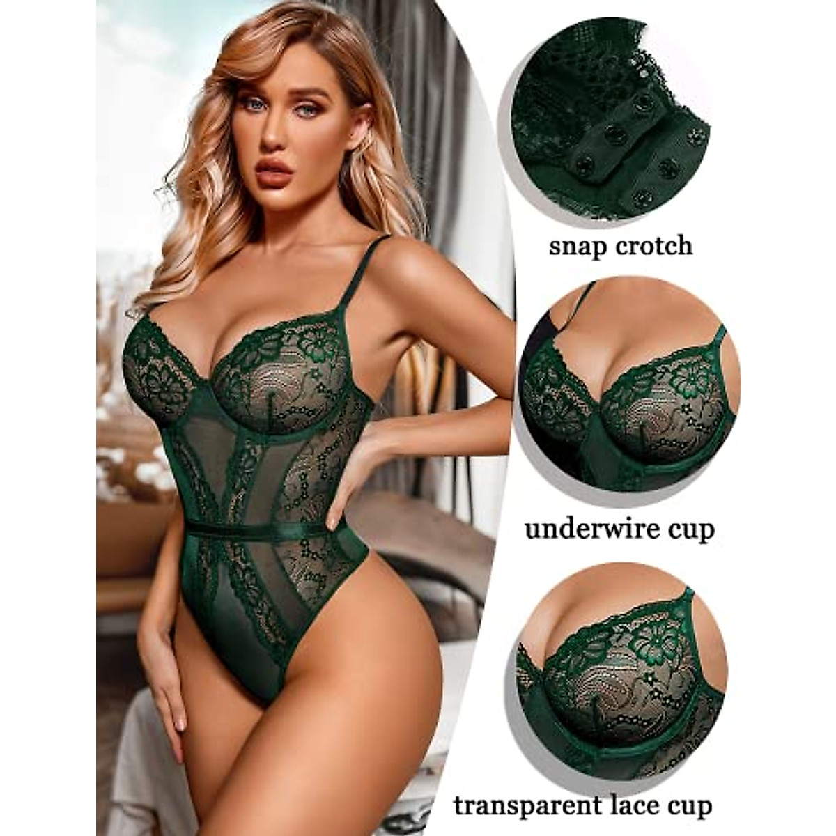 Avidlove V Neck Lingerie Lace Bodysuit Teddy See Through Babydoll