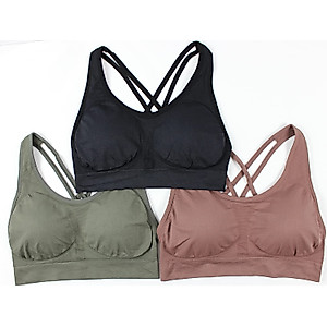 Miteiche Cross Back Sport Bras for Women,Padded Strappy Medium Support Yoga Bra with Removable Cups,XX-Large