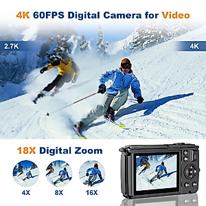 4K 64MP Digital Camera for Photography, Compact Vlogging Camera for YouTube with WiFi 18X Zoom,Point&Shoot Camerawith Auto Focus, Selfie Screens,32GB SD Card,Travel Video Camera for Beginners Kids