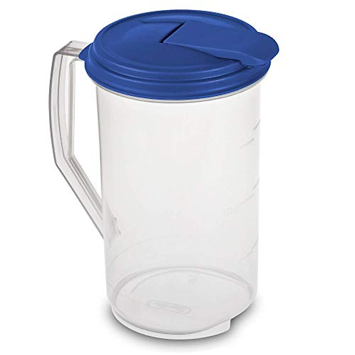 Sterilite 2 Quart Clear Plastic Drink Beverage Pitcher with Leak Proof Lid and Hinged Flip-Top Tab for Picnics, Camping, Events, Blue (6 Pack)