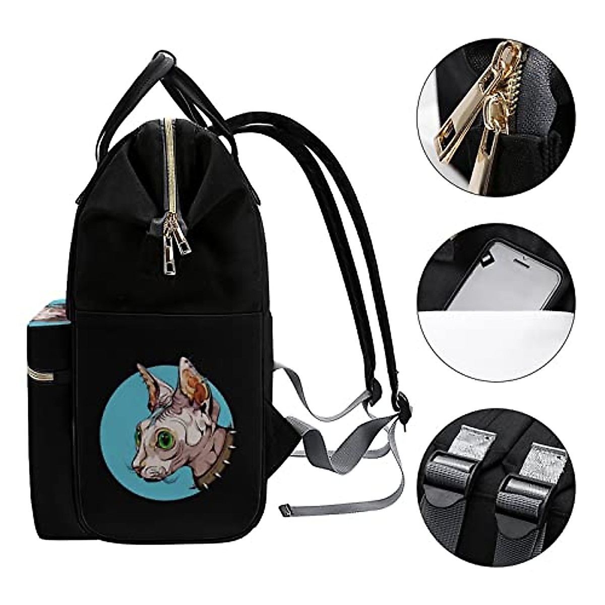 Sphinx Cat Head Diaper Bag Backpack Large Capacity Mommy Bags Multifunction Nappy Bag Travel Back Pack Black-Style