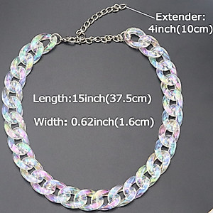 Riuziyi Punk Acrylic Cuban Link Chain Transparent AB Color Plastic Resin Choker Necklace Chunky Hip Hop Statement Neck Collar Jewelry Gift for Women Teens Girls