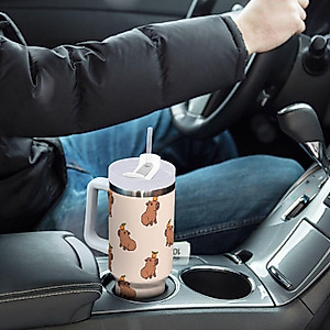 Bseiialft 40 oz Tumbler with Handle Cute Capybara Citrus Fruits Water Bottle with Lid and Straw Vacuum Insulated Cup Stainless Steel Travel Coffee Mug for Home Office Car