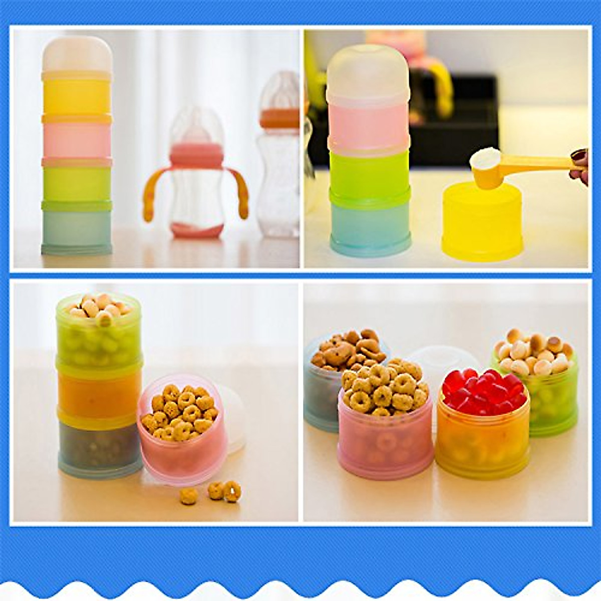 Formula Dispenser, Kidsmile Twist-Lock Stackable On-The-Go BPA Free Milk Powder Box Baby Food Storage Container Snack Cups for Toddlers - 4 Feeds, no Powder Leakage