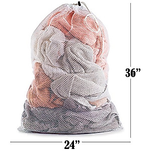 Handy Laundry Commercial Mesh Laundry Bag, Sturdy Mesh Material with Drawstring Closure, Machine Washable Mesh Laundry Bag for Factories, College, Dorm and Apartment Dwellers, (24" x 36", White)