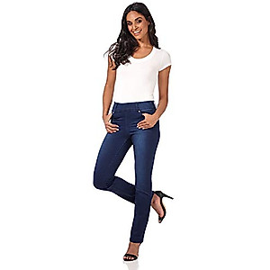 Rekucci Women's Secret Figure Premium Denim Straight Leg Pull-On Jean (10, Ink Blue Sandblast)