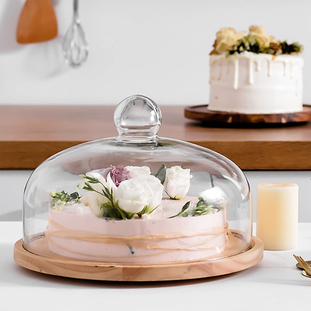 1pc Cake Tray Dessert Display Stand Cake Serving Plate with lid Party Treat Stand Glass Cake Dome Appetizer Serving Tray Cake Storage Tray Wood Vegetable Dinner Plate to Rotate