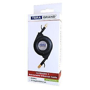 Tera Grand - Premium Cat-7 10 Gigabit Ethernet Retractable Cable for Modem Router LAN Network Playstation Xbox, 1.5Meter (4.9 Ft.) in Retail Package