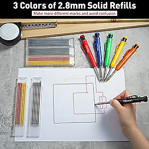 Hiboom Carpenter Pencil Set, 6 Pieces Long Nosed Deep Hole Tip Mechanical Hole Marker with Built in Sharpener and 36 Pcs 2.8 mm Refills for Woodworking Drafting Architect Construction