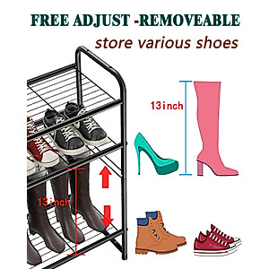 SUFAUY Shoes Rack Shelf for Closet Metal Stackable Shoe Organizer, Expandable & Adjustable Storage Shelves, Wire Grid, 4-Tier, Black