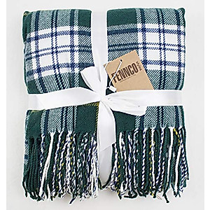 Fennco Styles Cozy Plaid Design Throw Blanket with Tassels - 50" W x 60" L (Green)
