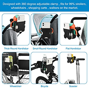 Accmor 2-in-1 Stroller Cup Holder, Universal Cup Holder for Uppababy Nuna Doona Strollers, 360° Rotatable Large Caliber Drinks Holder Cup Holder for Stroller, Bike, Wheelchair, Walker, Scooter