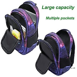 Girls Backpack for Kids Elementary Galaxy Bookbag Girly School bag with Insulation lunch Bag Children Laptop Bag (Galaxy space - Blue-3 pieces)