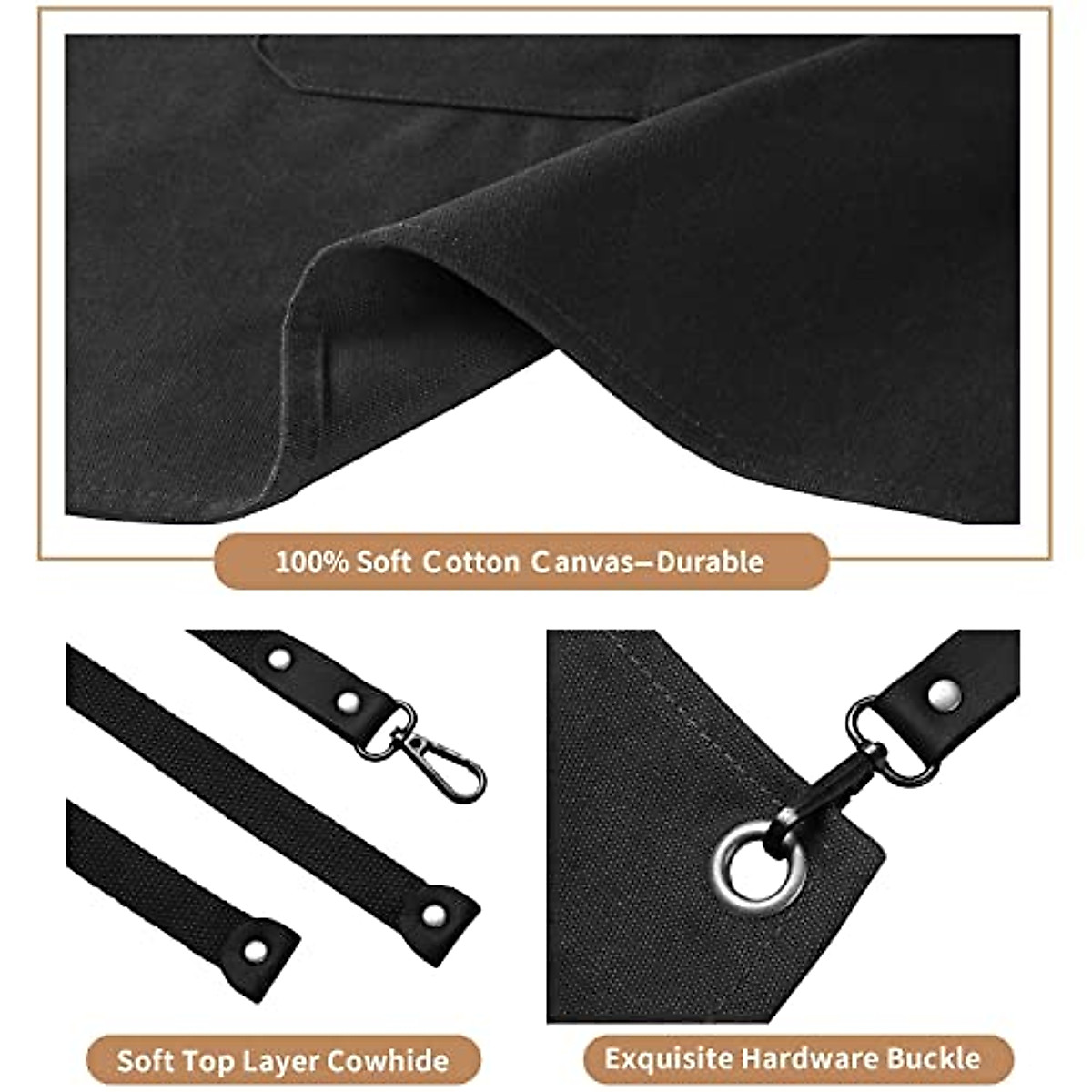 VENK LTDD Chef Apron for Men Women, Cotton Canvas Heavy Duty Work Apron with Pockets, Cross Back Straps Canvas Apron Kitchen Apron for Grilling Cooking BBQ Baking (23 inches x 31 inches ), Black