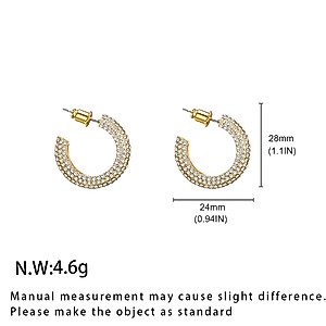 WOWORAMA Gold Open Hoop Earrings for Women Sparkly CZ Chunky Hoop Earrings Shiny Zircon C Shaped Hoop Earrings Crystal Round Hoops Dainty Minimalist Earrings Jewelry