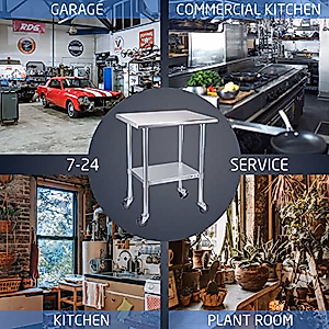 Profeeshaw Stainless Steel Table with Wheels 24x30 Inch, NSF Commercial Kitchen Prep & Work Table with Undershelf and Galvanized Legs for Restaurant, Bar, Utility Room and Garage Heavy Duty Table