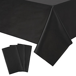 Juvale 3 Pack Black Plastic Tablecloth for Rectangle Tables, 54 x 108 Inches, Disposable Tablecloth Cover for Birthday, Halloween & Graduation Party Table Decorations