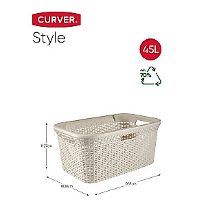 Curver 708 Off White Faux Rattan Laundry & Washing Basket 45L