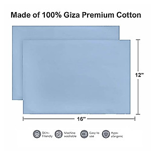 Giza Cotton Travel Pillowcases Pack of 2, Solid Sky Blue Envelope Style Pillow Cover Baby Pillowcase Giza Cotton Pillow Shams for Kids 12x16 Travel Pillow Case Covers