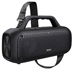 DOSS Extreme Boom Bluetooth Outdoor Speaker with 60W Mighty Sound, Deep Bass, 30H Playtime,10400mAh Power Bank, IPX6 Waterproof Speaker with Portable Strap for Camping, Beach, Garage-Black