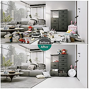 YITAHOME 7-Drawer Fabric Dresser, Furniture Storage Tower Cabinet, Organizer for Bedroom, Living Room, Hallway, Closet & Nursery, Sturdy Steel Frame, Wooden Top, Easy-to-Pull Fabric Bins(Charcoal)